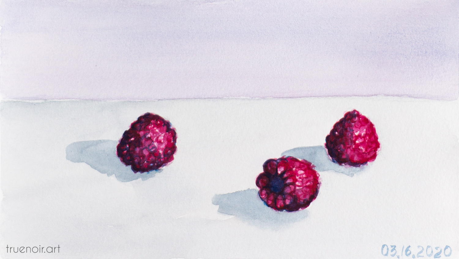 Three Raspberries, watercolor painting - True Noir Art Blog